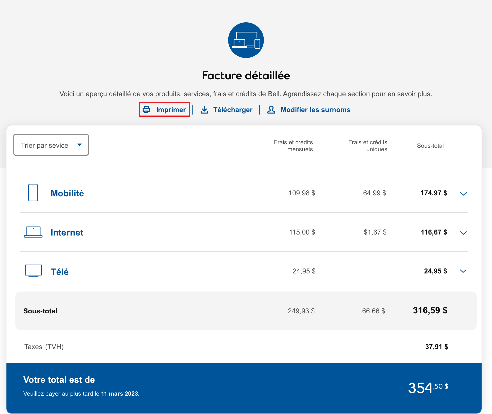 Comment télécharger ou imprimer votre facture